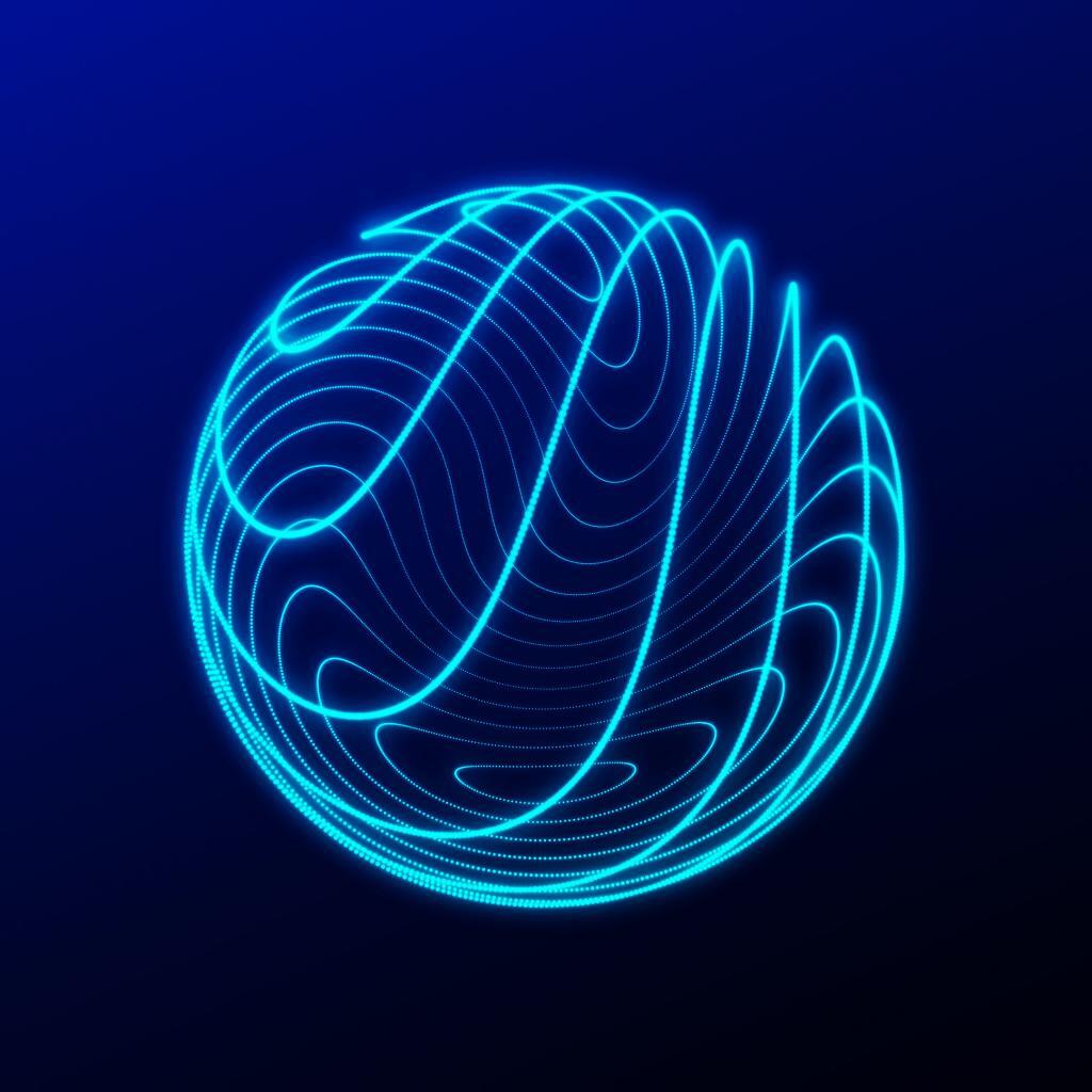Sphere with twist lines. Spherical waveform. HUD element. Network connection structure. 3D ...